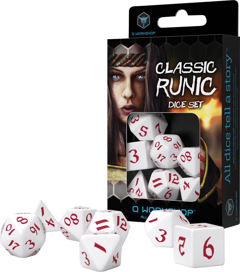 Classic Runic Dice Set: White with Red (7) - Atomic Empire