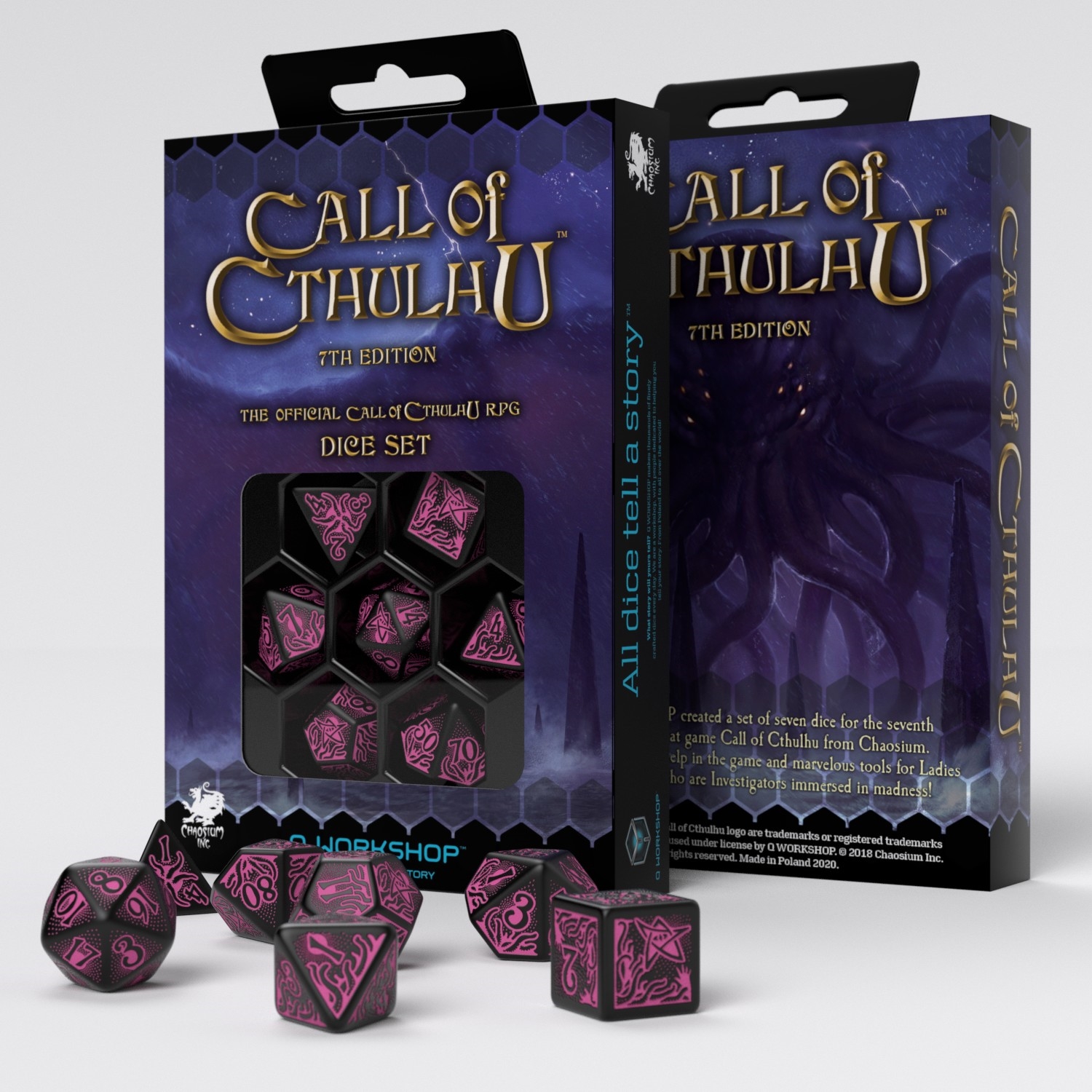 Call of Cthulhu: Dice Set - Black with Magenta (7) - Atomic Empire